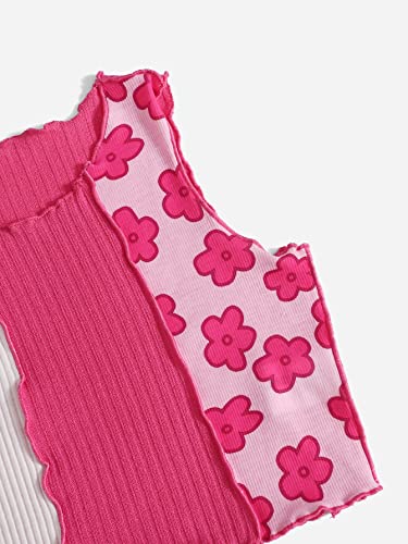 SOLY HUX Girls Colorblock & Floral Print Ribbed Knit Tank Top Cute Clothes Fashion 2023 White and Pink 10Y