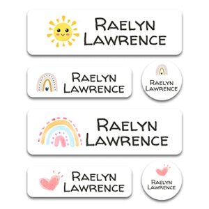 custom kid name labels for daycare variety pack (180 ct.), waterproof dishwasher safe camp personalized name stickers for school supply, baby bottles, lunch boxes and cups, travel. (pattern 8)