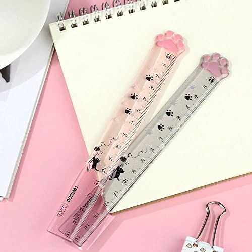 Straight Ruler 1PC Cute Cartoon Cats Claw Ruler Painting Plastic Rulers Portable Scale Ruler Measuring Ruler Stationery Office School Supplies(pink)