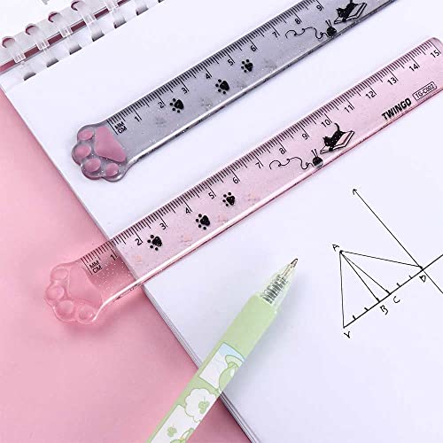 Straight Ruler 1PC Cute Cartoon Cats Claw Ruler Painting Plastic Rulers Portable Scale Ruler Measuring Ruler Stationery Office School Supplies(pink)