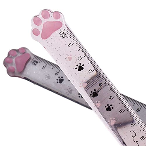 Straight Ruler 1PC Cute Cartoon Cats Claw Ruler Painting Plastic Rulers Portable Scale Ruler Measuring Ruler Stationery Office School Supplies(pink)