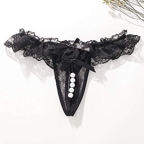 Women's Sexy Pendant Pearl G String Low Waist Thongs Underwear Erotic Panties (one size, black)