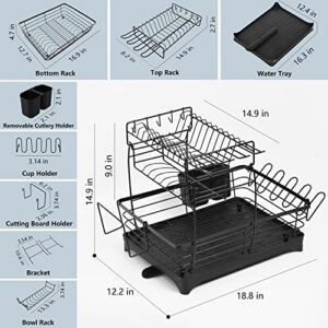 Royacon Dish Drying Rack for Kitchen Counter, 3 Tier Dish Rack with Drainboard Set, Stainless Steel Dish Drainers with Utensil Holder, Extra Large Dish Strainer for Kitchen