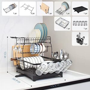 Royacon Dish Drying Rack for Kitchen Counter, 3 Tier Dish Rack with Drainboard Set, Stainless Steel Dish Drainers with Utensil Holder, Extra Large Dish Strainer for Kitchen