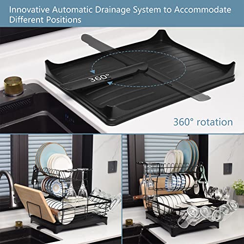 Royacon Dish Drying Rack for Kitchen Counter, 3 Tier Dish Rack with Drainboard Set, Stainless Steel Dish Drainers with Utensil Holder, Extra Large Dish Strainer for Kitchen