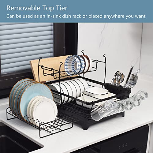 Royacon Dish Drying Rack for Kitchen Counter, 3 Tier Dish Rack with Drainboard Set, Stainless Steel Dish Drainers with Utensil Holder, Extra Large Dish Strainer for Kitchen