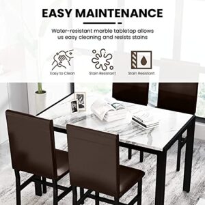 tantohom Dining Table Set for 4, Modern Kitchen Table and Chairs for 4, 5 Pieces Dining Room Table Set with Upholstered PU Leather Chairs for Small Spaces, Apartment, Dinette, Home Furniture, White