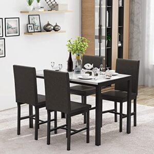 tantohom Dining Table Set for 4, Modern Kitchen Table and Chairs for 4, 5 Pieces Dining Room Table Set with Upholstered PU Leather Chairs for Small Spaces, Apartment, Dinette, Home Furniture, White