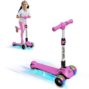 kids electric scooter, 3 wheel electric scooter for toddlers boys girls, flashing led deck & wheels, 3 adjustable height, lean-to steer design, foldable scooter for kids ages 3-9 unique gift (pink)