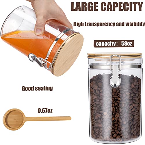 Youngcafe 2Pcs Coffee Sugar Canisters with Shelf, 58OZ Plastics Storage Containers for Ground Coffee Bean Storage with Lid Airtight Locking Clamp and Coffee Scoop, Food Storage Jar for Kitchen