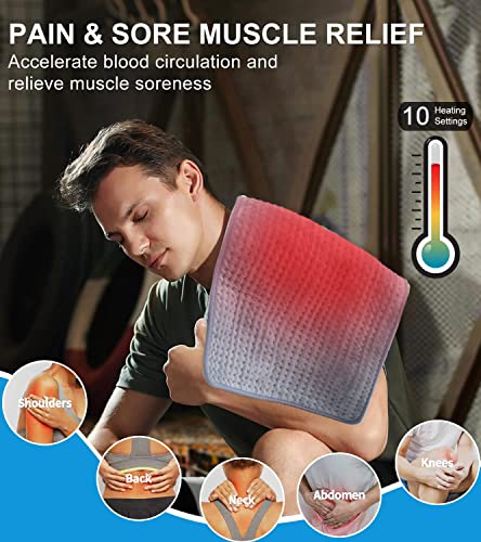 Heating Pads 12X24 INCH OCSOSO Heating Pad with Automatic Shut-Off 10 Temperature Levels, Fast Heating Technology Electric Heat Pad, Safe Heated Pads Electric for Back, Neck, Shoulder Pain Relief