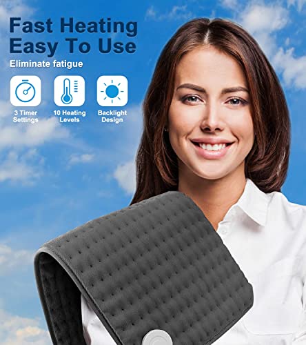 Heating Pads 12X24 INCH OCSOSO Heating Pad with Automatic Shut-Off 10 Temperature Levels, Fast Heating Technology Electric Heat Pad, Safe Heated Pads Electric for Back, Neck, Shoulder Pain Relief