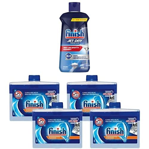 Bundle of Finish Jet-Dry Rinse Aid, Dishwasher Rinse Agent and Drying Agent, 23 fl oz, Packaging may vary + Finish Dishwasher Cleaner - Liquid Fresh 4x8.45 oz.