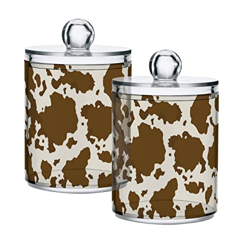 Plastic Jars with Lids,Brown and Beige Cow Spot Bulk Pack Storage Containers Wide Mouth Airtight Canister Jar for Kitchen Bathroom Farmhouse Makeup Countertop Household ,Set 4