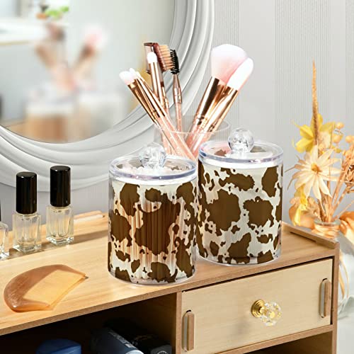 Plastic Jars with Lids,Brown and Beige Cow Spot Bulk Pack Storage Containers Wide Mouth Airtight Canister Jar for Kitchen Bathroom Farmhouse Makeup Countertop Household ,Set 4