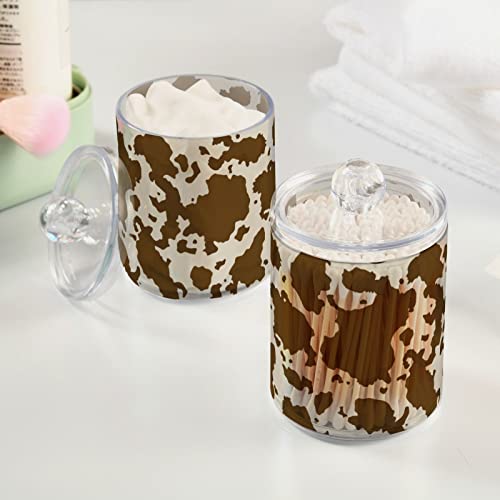 Plastic Jars with Lids,Brown and Beige Cow Spot Bulk Pack Storage Containers Wide Mouth Airtight Canister Jar for Kitchen Bathroom Farmhouse Makeup Countertop Household ,Set 4