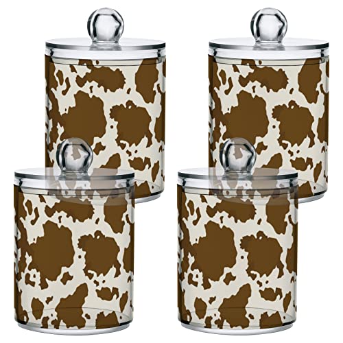 Plastic Jars with Lids,Brown and Beige Cow Spot Bulk Pack Storage Containers Wide Mouth Airtight Canister Jar for Kitchen Bathroom Farmhouse Makeup Countertop Household ,Set 4