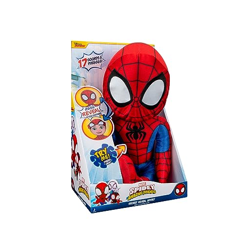 Spidey and His Amazing Friends Marvel’s Feature Plush Spidey Secret Hero Reveal - 16” Plush with Sounds - Toys for Kids Ages 3 + - Superhero Toys for Kids 3 and Up