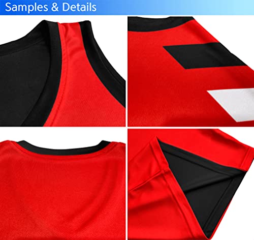 KXK Men's Blank Reversible Basketball Jersey Team Uniform Athletic Hip Hop Basketball Shirts S-4XL Red/Black