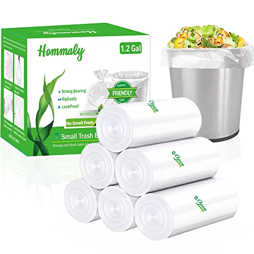 Hommaly 1.2 Gallon 240 pcs Small Clear Trash Bags, Strong Garbage Bags, Bathroom Trash Can Bin Liners Unscented, Mini Plastic Bags for Office, Waste Basket Liner, Fit 3,4.5,6 Liters, 0.5,0.8,1,1.2 Gal