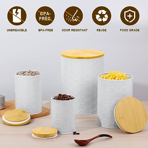 KITCHOP Canisters for Kitchen Counter, Flour Storage Container, Brown Sugar Container with Lids Airtight, Kitchen Decor, White Canisters Sets of 4