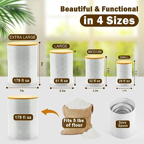 KITCHOP Canisters for Kitchen Counter, Flour Storage Container, Brown Sugar Container with Lids Airtight, Kitchen Decor, White Canisters Sets of 4