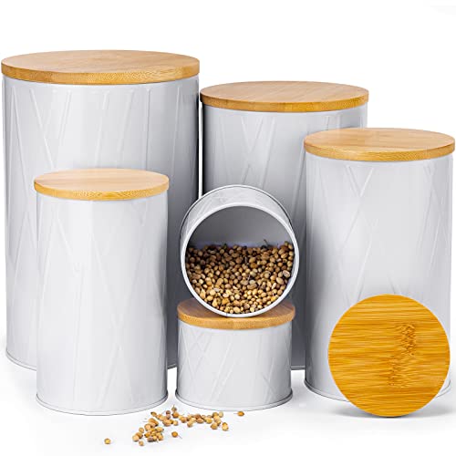 FavorFlavor White Canister Sets for Kitchen Counter, Kitchen Canisters Set of 6, Flour and Sugar Containers, Coffee and Tea Storage, Modern Farmhouse Kitchen Decor