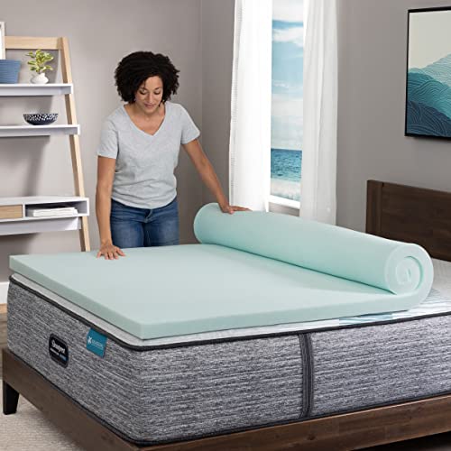 Beautyrest Thermagel Deluxe Cooling Pressure-Relieving Memory Foam Mattress Topper, Queen, 2-Inch, Blue