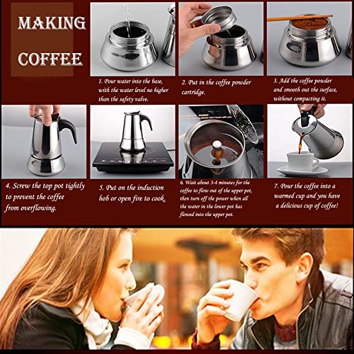 DITOSH Stovetop Espresso Maker Stainless Steel Moka Pot Espresso Maker Percolator Italian Coffee Maker Capable Moka Coffee Machine Cafe Percolator Maker for Home & Camping-4Cup