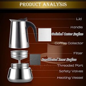 DITOSH Stovetop Espresso Maker Stainless Steel Moka Pot Espresso Maker Percolator Italian Coffee Maker Capable Moka Coffee Machine Cafe Percolator Maker for Home & Camping-4Cup