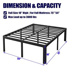 Hunlostten 18in Full Size Bed Frame No Box Spring Needed, Heavy Duty Metal Platform Bed Frame Full with Round Corners, Easy Assembly, Noise Free, Black