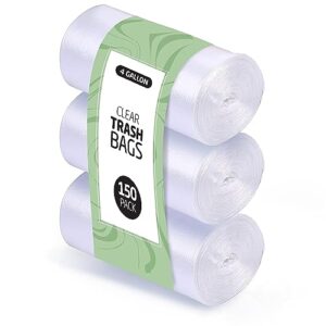 4 gallon trash bags - 150 small mini garbage bags | clear waste basket trash bags | bulk plastic bathroom trash can liners