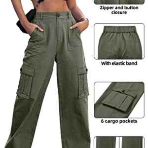 ZMPSIISA Women High Waisted Cargo Pants Wide Leg Casual Pants 6 Pockets Combat Military Trousers(Green,Medium)