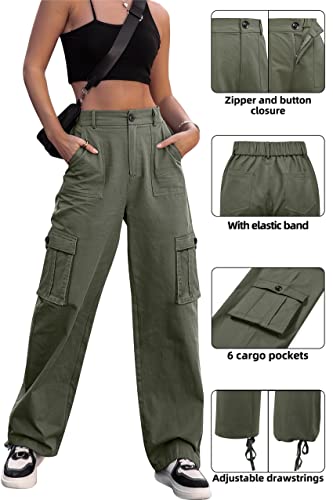 ZMPSIISA Women High Waisted Cargo Pants Wide Leg Casual Pants 6 Pockets Combat Military Trousers(Green,Medium)