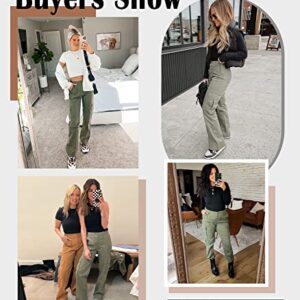 ZMPSIISA Women High Waisted Cargo Pants Wide Leg Casual Pants 6 Pockets Combat Military Trousers(Green,Medium)