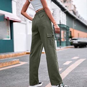 ZMPSIISA Women High Waisted Cargo Pants Wide Leg Casual Pants 6 Pockets Combat Military Trousers(Green,Medium)