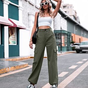 ZMPSIISA Women High Waisted Cargo Pants Wide Leg Casual Pants 6 Pockets Combat Military Trousers(Green,Medium)