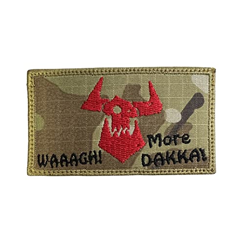 Warhammer 40K Ork More Dakka Patch Multicam OCP - Funny Tactical Military Morale Embroidered Patch Hook Fastener Backing