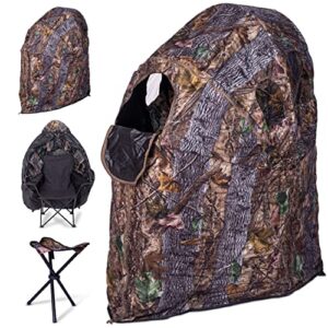 camouflage hunting blind - 1 person ground blind & chair for deer & turkey hunting i durable pop up hunting tent with 5 see through windows, blackout lining, carry bag & lightweight, waterproof fabric