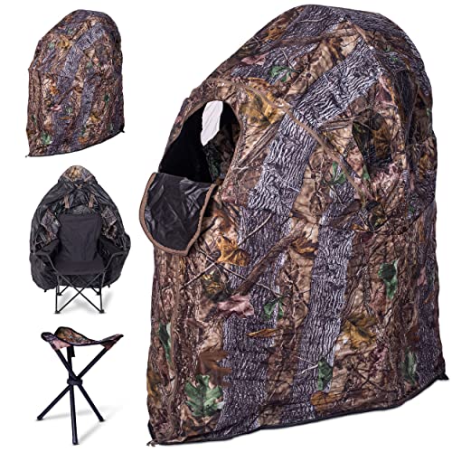 Camouflage Hunting Blind - 1 Person Ground Blind & Chair for Deer & Turkey Hunting I Durable Pop Up Hunting Tent with 5 See Through Windows, Blackout Lining, Carry Bag & Lightweight, Waterproof Fabric