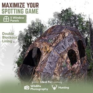 Camouflage Hunting Blind - 1 Person Ground Blind & Chair for Deer & Turkey Hunting I Durable Pop Up Hunting Tent with 5 See Through Windows, Blackout Lining, Carry Bag & Lightweight, Waterproof Fabric