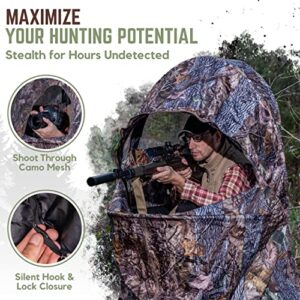 Camouflage Hunting Blind - 1 Person Ground Blind & Chair for Deer & Turkey Hunting I Durable Pop Up Hunting Tent with 5 See Through Windows, Blackout Lining, Carry Bag & Lightweight, Waterproof Fabric