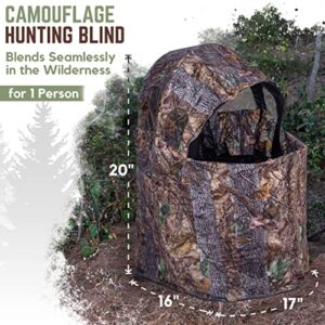 Camouflage Hunting Blind - 1 Person Ground Blind & Chair for Deer & Turkey Hunting I Durable Pop Up Hunting Tent with 5 See Through Windows, Blackout Lining, Carry Bag & Lightweight, Waterproof Fabric