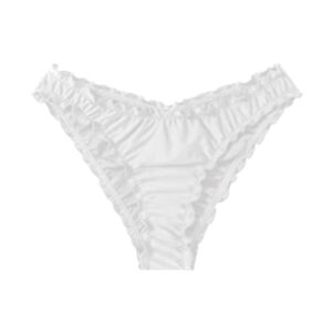 SheIn Women's Ruffle Bikini Bottom Ruched Swimsuit Bottom Solid Swim Briefs White X-Small