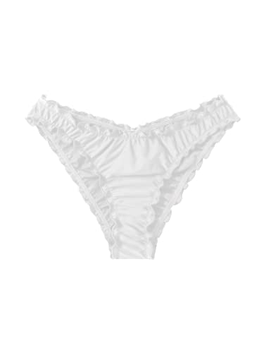 SheIn Women's Ruffle Bikini Bottom Ruched Swimsuit Bottom Solid Swim Briefs White X-Small