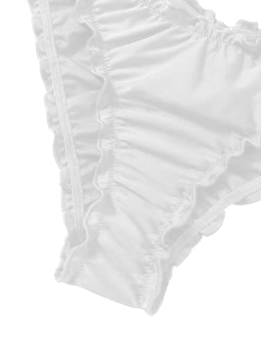 SheIn Women's Ruffle Bikini Bottom Ruched Swimsuit Bottom Solid Swim Briefs White X-Small