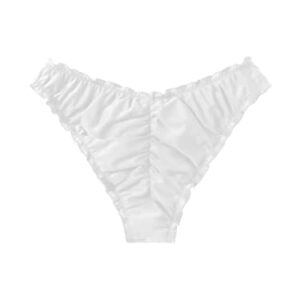 SheIn Women's Ruffle Bikini Bottom Ruched Swimsuit Bottom Solid Swim Briefs White X-Small