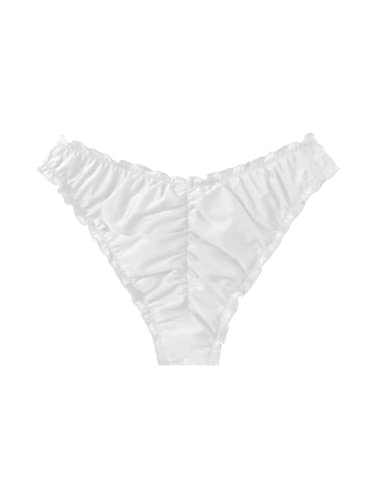 SheIn Women's Ruffle Bikini Bottom Ruched Swimsuit Bottom Solid Swim Briefs White X-Small