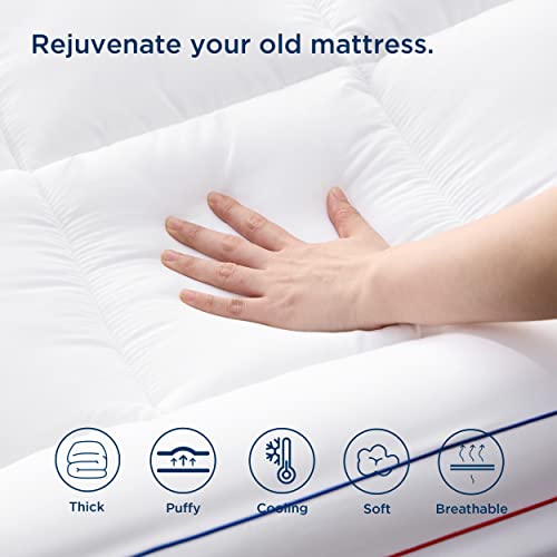 Bedsure Mattress Topper Full Size - Extra Thick Cooling Mattress Pad Cover with 8-21" Deep Pocket, Plush Soft Pillow Top Bed Topper for Back Pain, Overfilled Down Alternative Filling, White