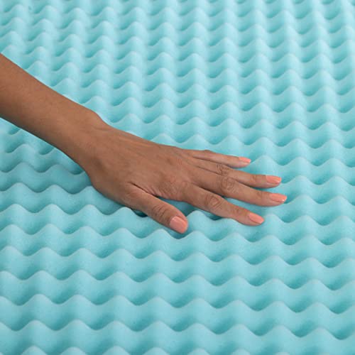 Beautyrest Cool Wave Convoluted Pressure-Relieving Memory Foam Mattress Topper, Queen, 2-Inch Blue